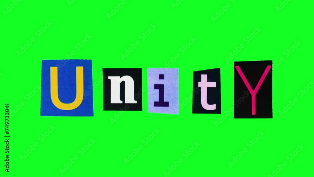 Cut letters make the word unity on alpha channel background filmed in ...