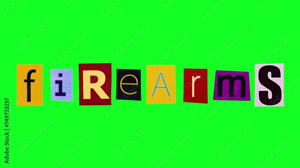 Firearms title made of crumpling and unwrapping letters cut from ...