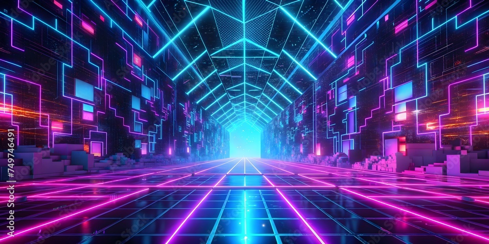 futuristic neon futuristic city background with neon lines and neon ...