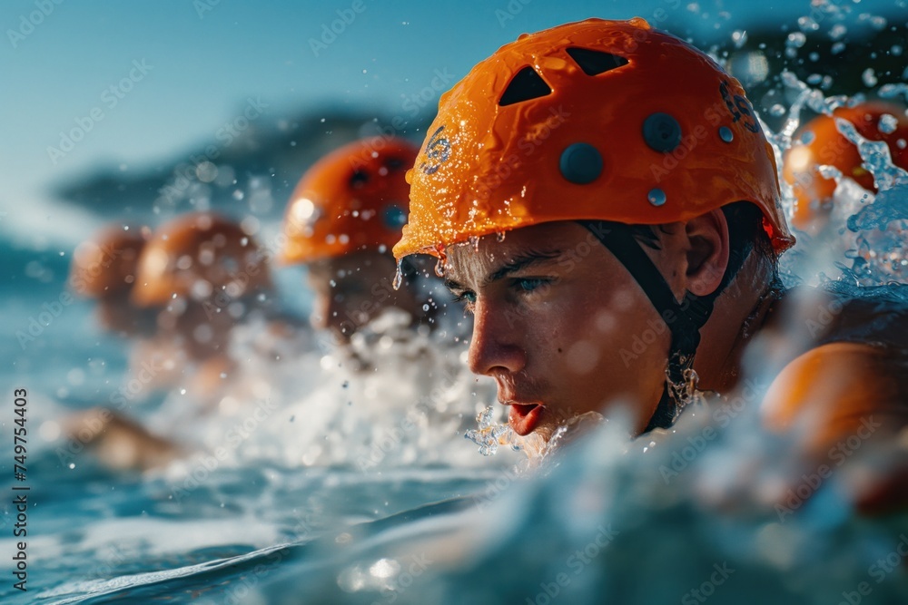 a lifeguard training session at the beach with a focus on rescue ...