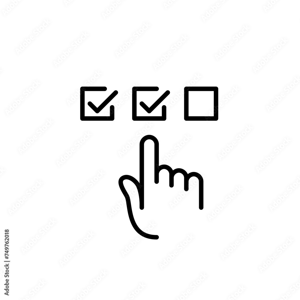 Tapping at checkbox with a finger. Ticking off boxes. Success ...