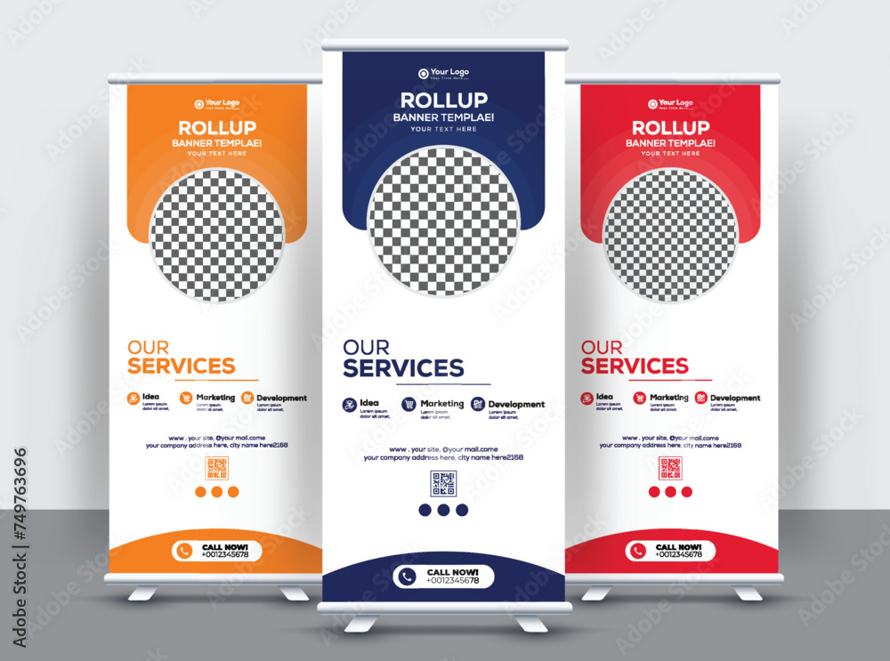 Roll up x stand banner design vector template layout Stock Vector ...