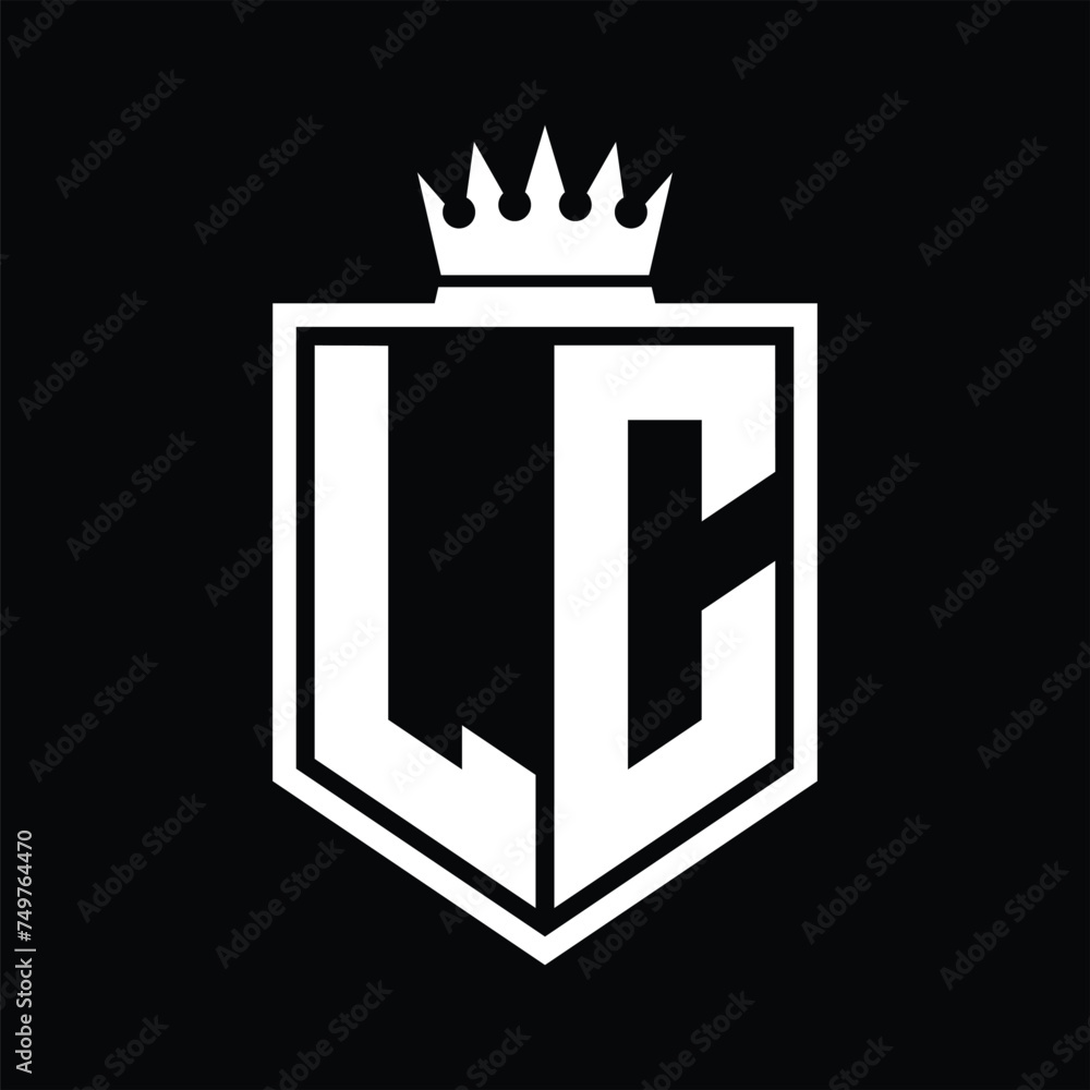LC Logo monogram bold shield geometric shape with crown outline black ...