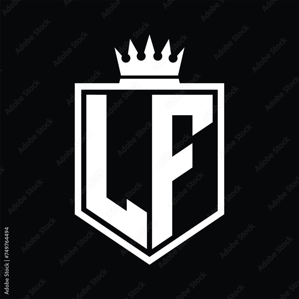LF Logo monogram bold shield geometric shape with crown outline black ...