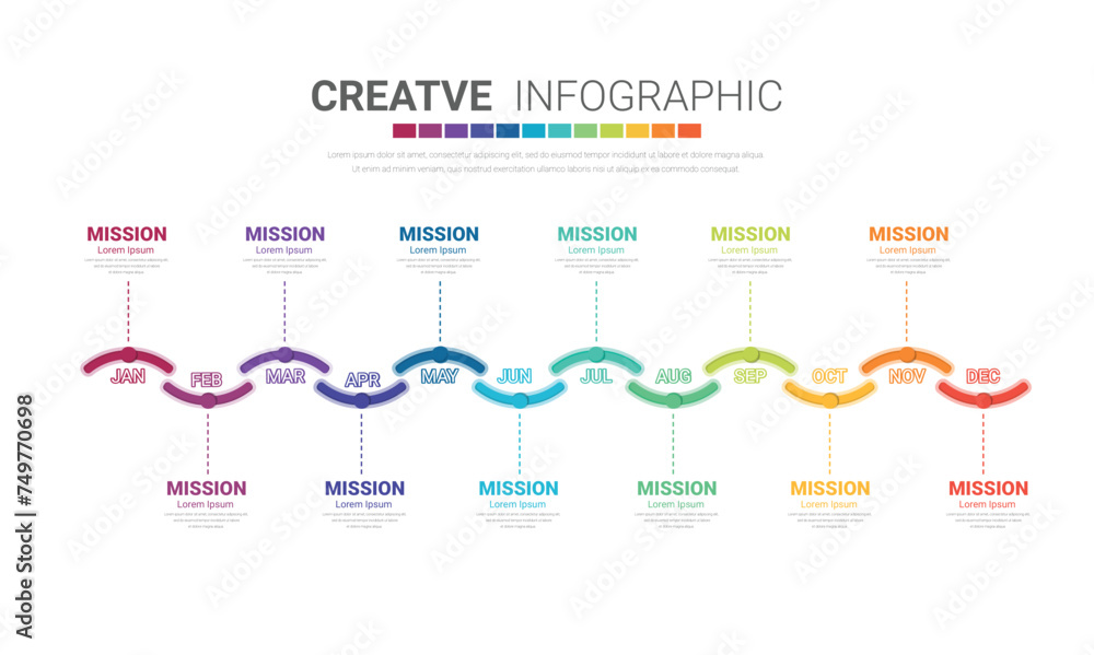 Year planner, 12 months, 1 year, Timeline infographics design vector ...