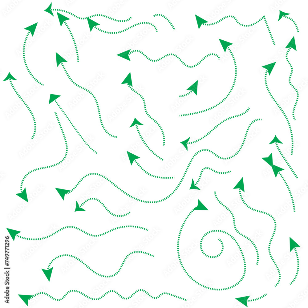 Set of black arrows in doodle style. Broken arrows in the form of a ...