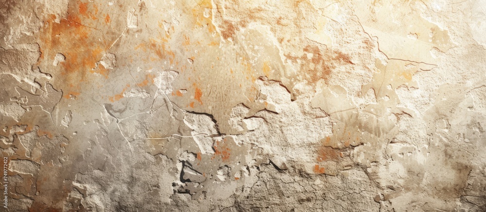 The aged wall showcases a captivating blend of textures and abstract ...
