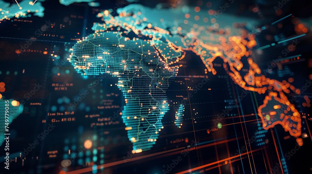 Detailed financial graph overlaying a global map visually representing ...
