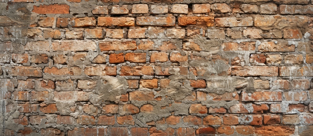 This front view showcases the vintage charm of an old cracked brick ...