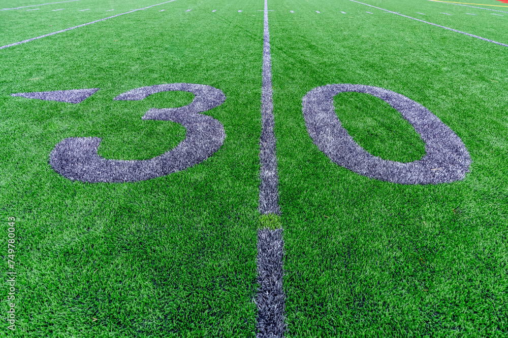 Synthetic turf football 30 yard line and block style numbers in gray ...