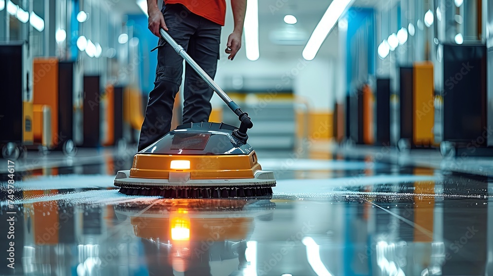 Professional Man Operating Floor Cleaning Machine for Commercial ...