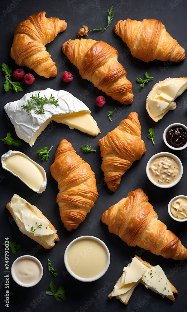 Advertisement picture of Fresh croissant served with butter curls in ...