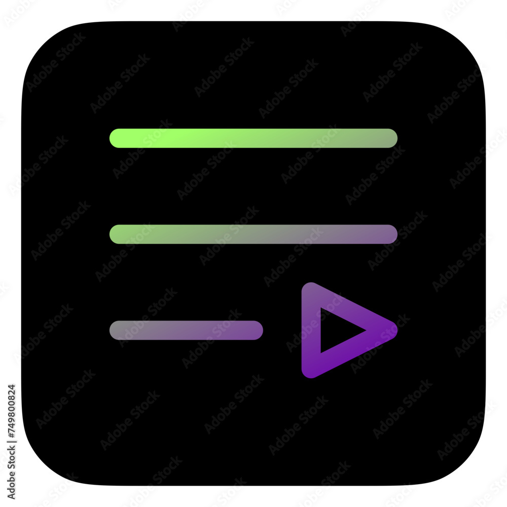 Editable vector media player playlist icon. Black, transparent white ...