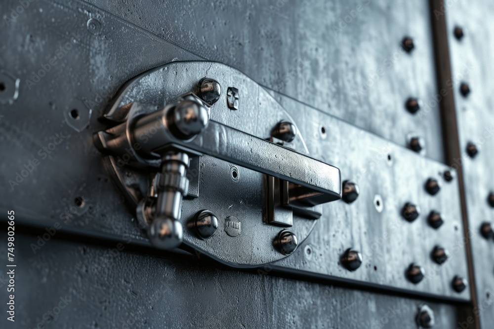 A grey metal safe box, featuring a lever, is presented in a graphic and ...