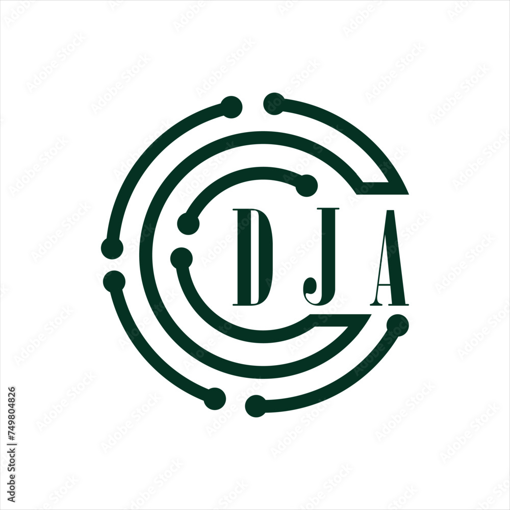 DJA letter design. DJA letter technology logo design on white ...