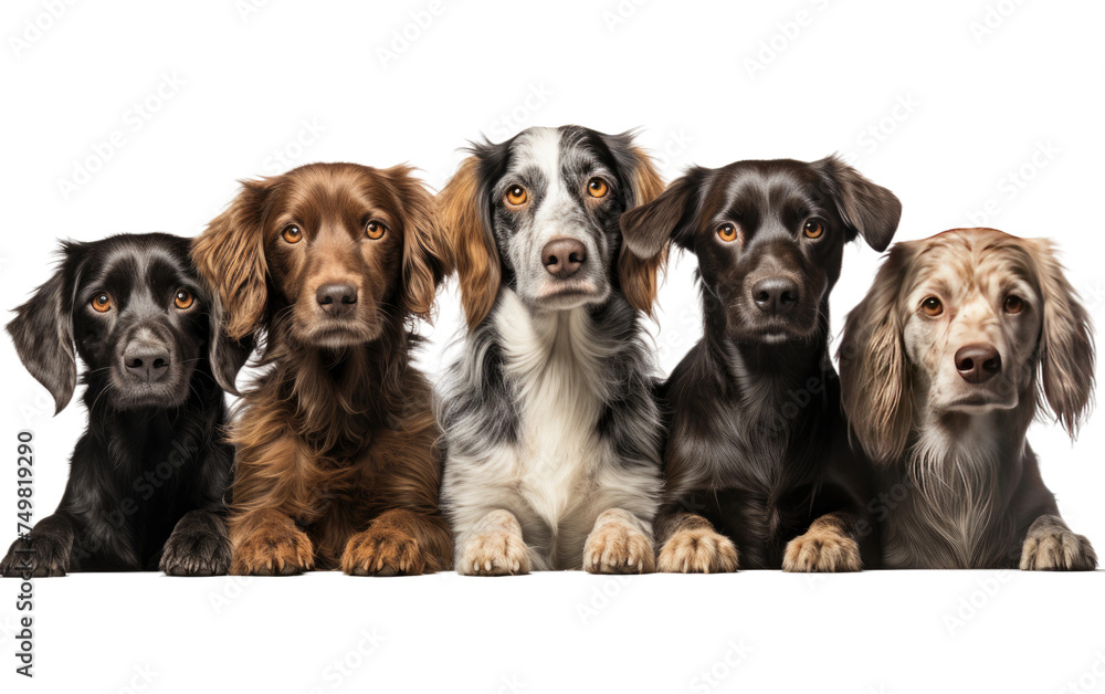 Group of Dogs Sitting Together. A group of dogs of various breeds and ...