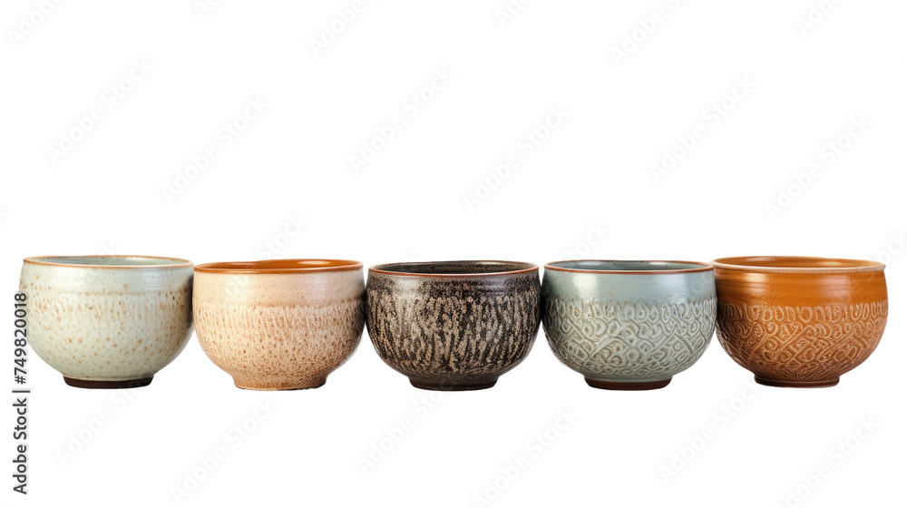 Five Bowls. A group of four bowls made of ceramic or glass are placed ...