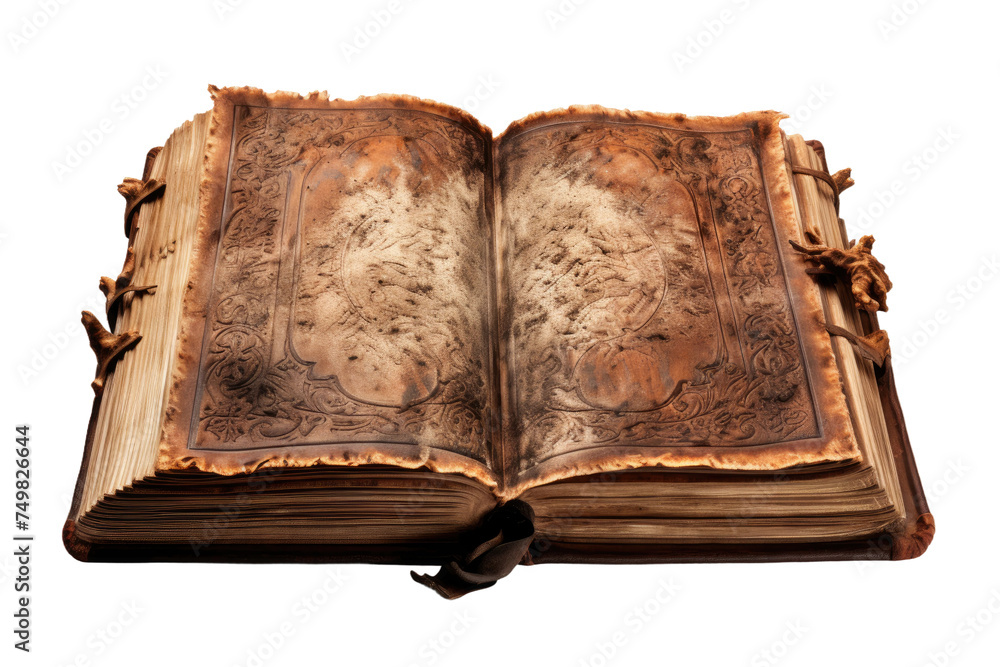 Vintage Open Book. An old book sits open on a white background, its ...