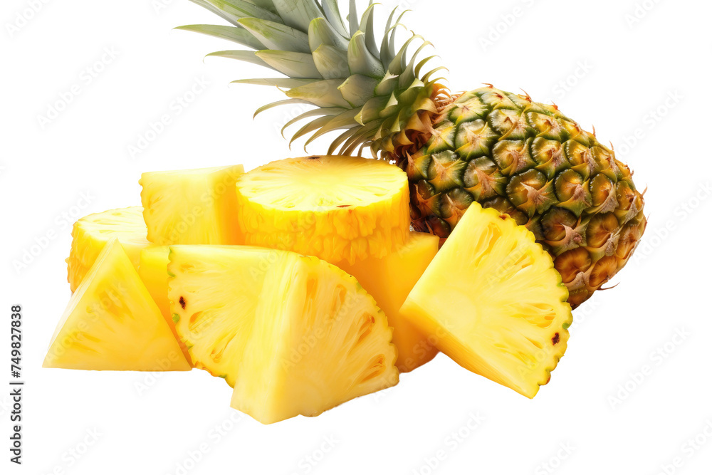 Pineapple Halved and Cubed. A pineapple has been cut in half and then ...