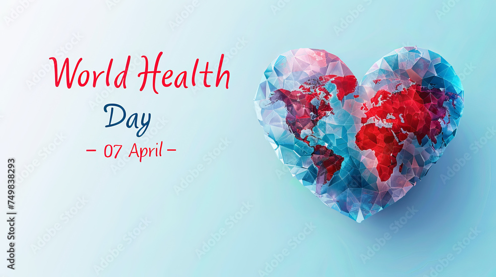 Volumetric heart with a world map with symbols of World Health Day ...