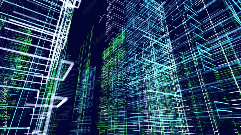 vj loop abstract sci-fi bg glow particles form lines. Hi-tech info ...