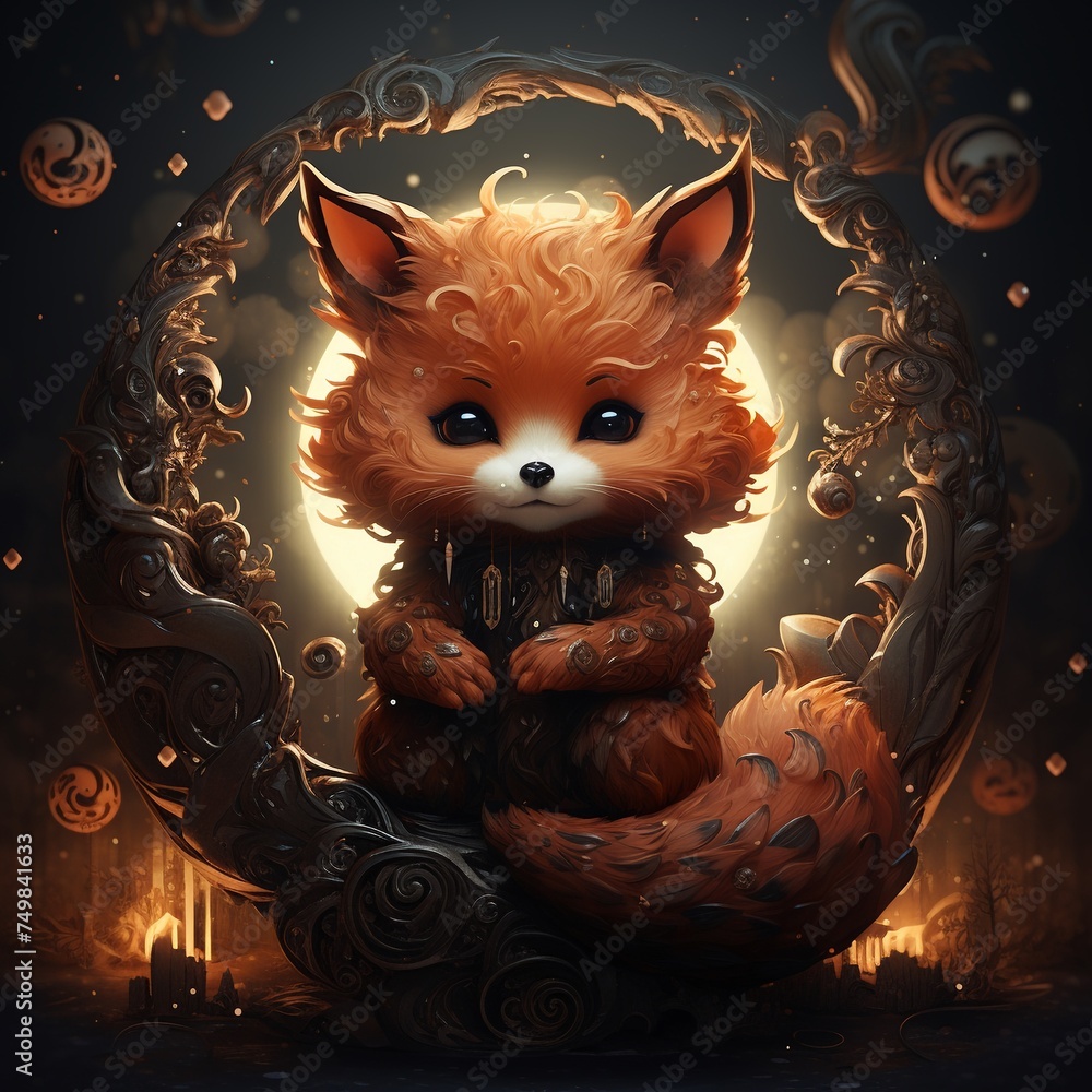Little god of darkness red panda form weaving spells under a crescent ...