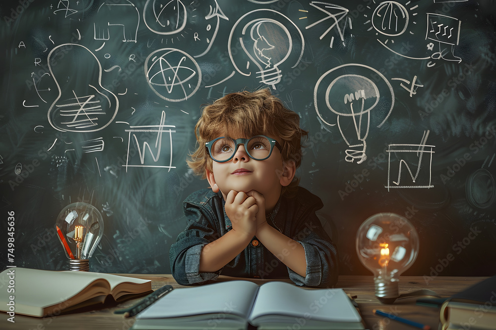 Smart kid in class, Imagination, Success, idea, and creative concept ...