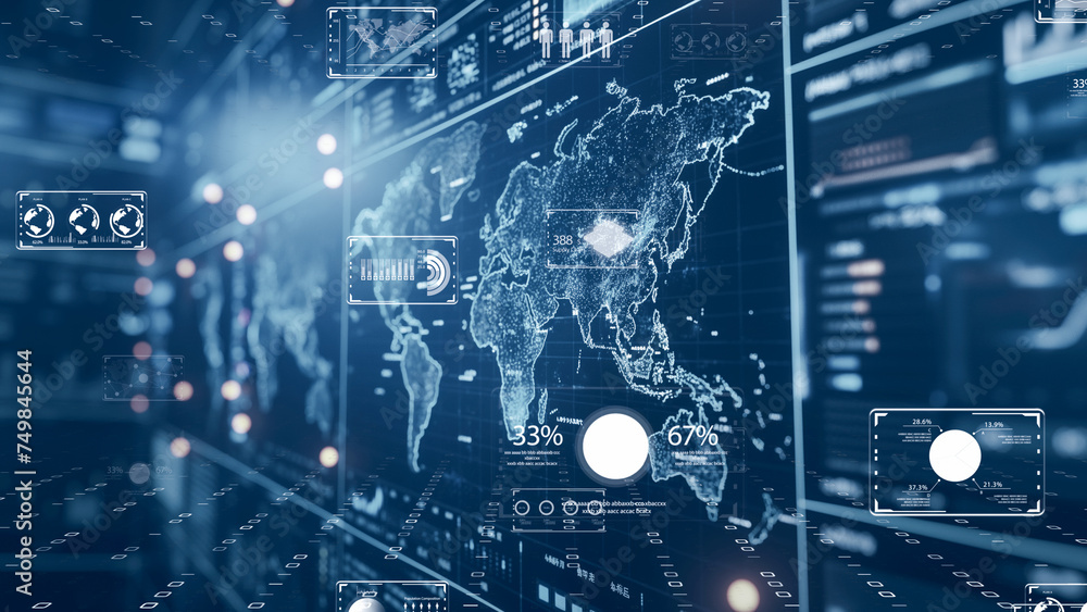 Advanced global data network interface with dynamic charts and world ...