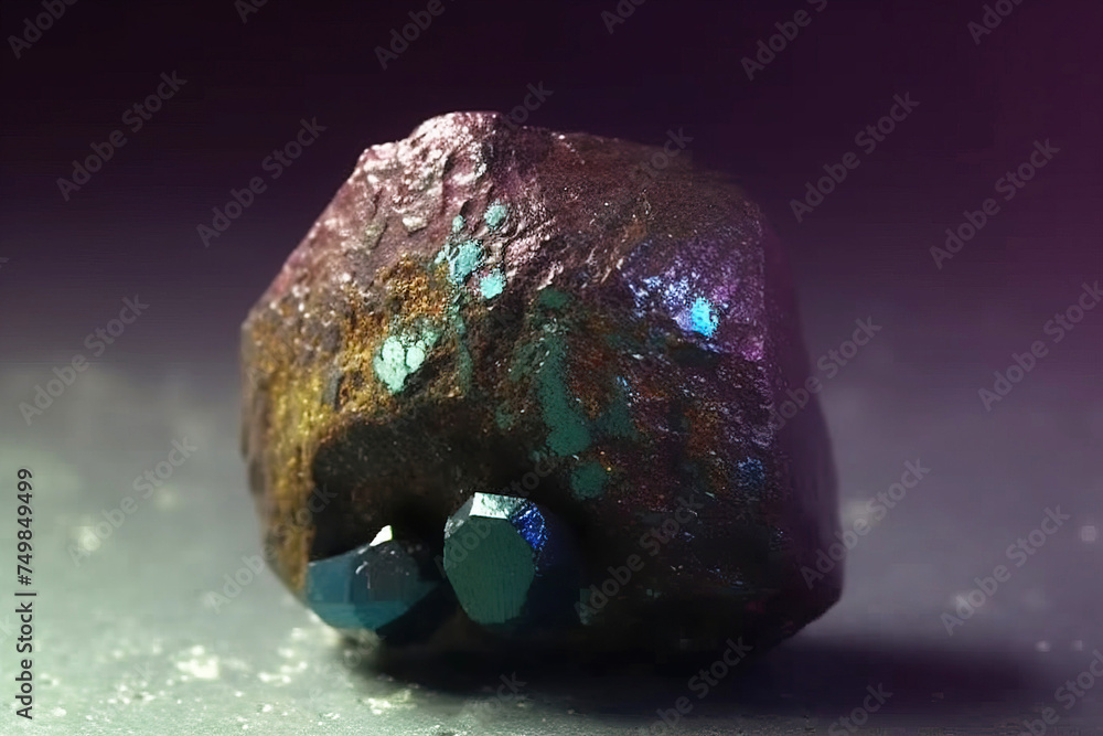 Bornite is a rare precious natural stone on a black background. AI ...