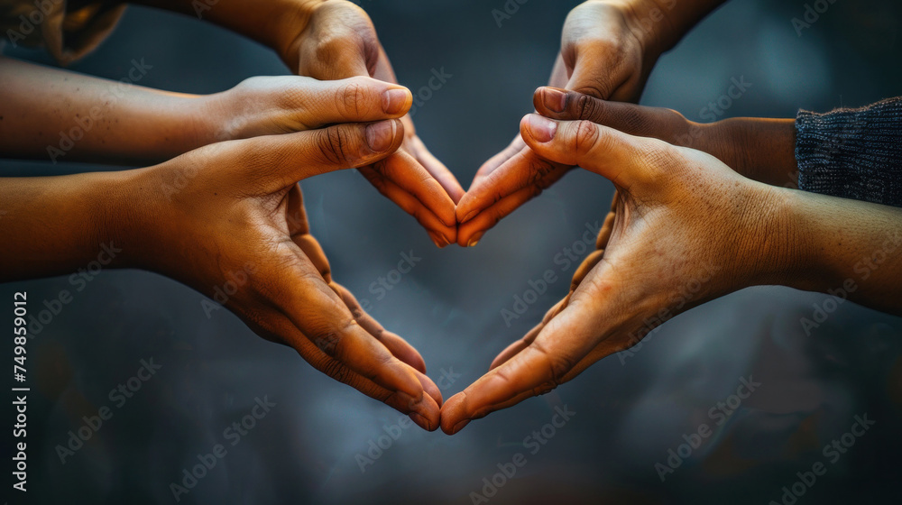 Symbol of Unity. Diverse hands form a heart shape, representing ...