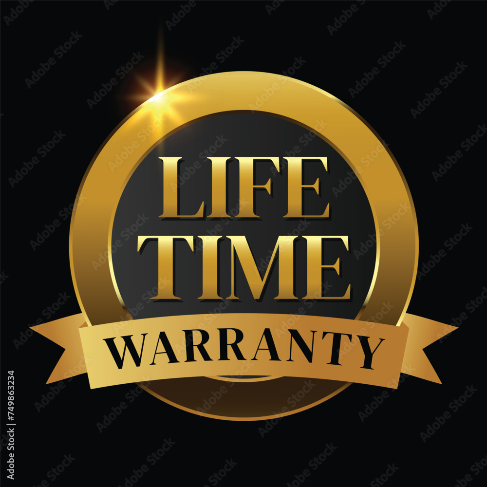 lifetime warranty logo with golden shield and golden ribbon.Vector ...