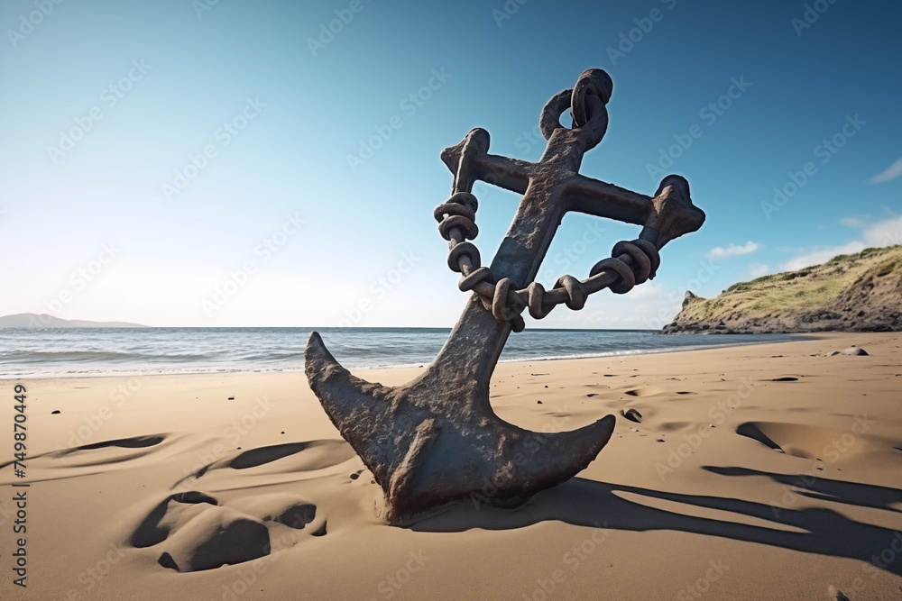 Old anchor on the sea coast, large heavy anchor. Old rusty anchor on ...