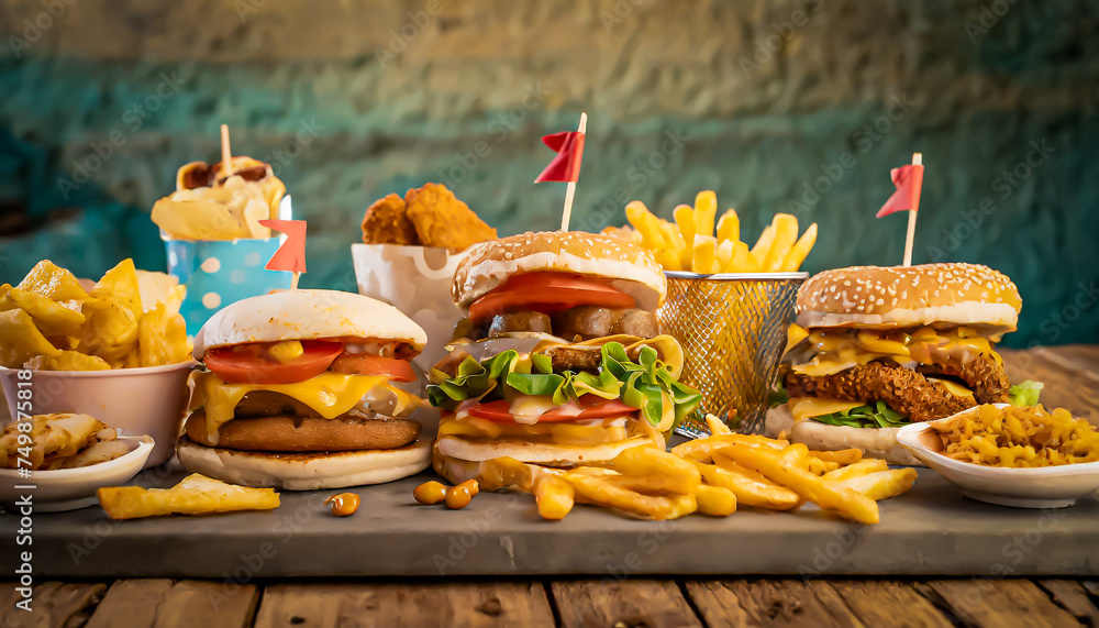 FAST FOOD: UMA ILUSTRAÇÃO QUE REPRESENTA VÁRIOS FAST FOOD EM UM ...