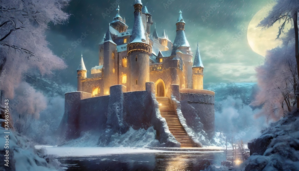 fantasy castle in the snow 3d render fantasy theme a beautiful ...
