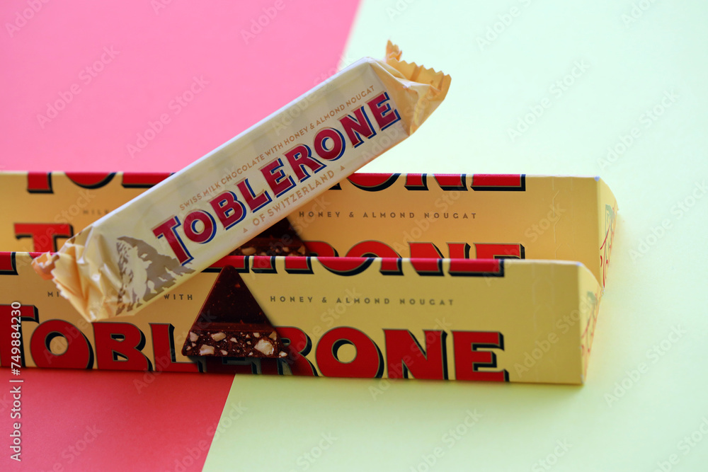 KYIV, UKRAINE - OCTOBER 31, 2023 Yellow Toblerone Chocolate Bar ...