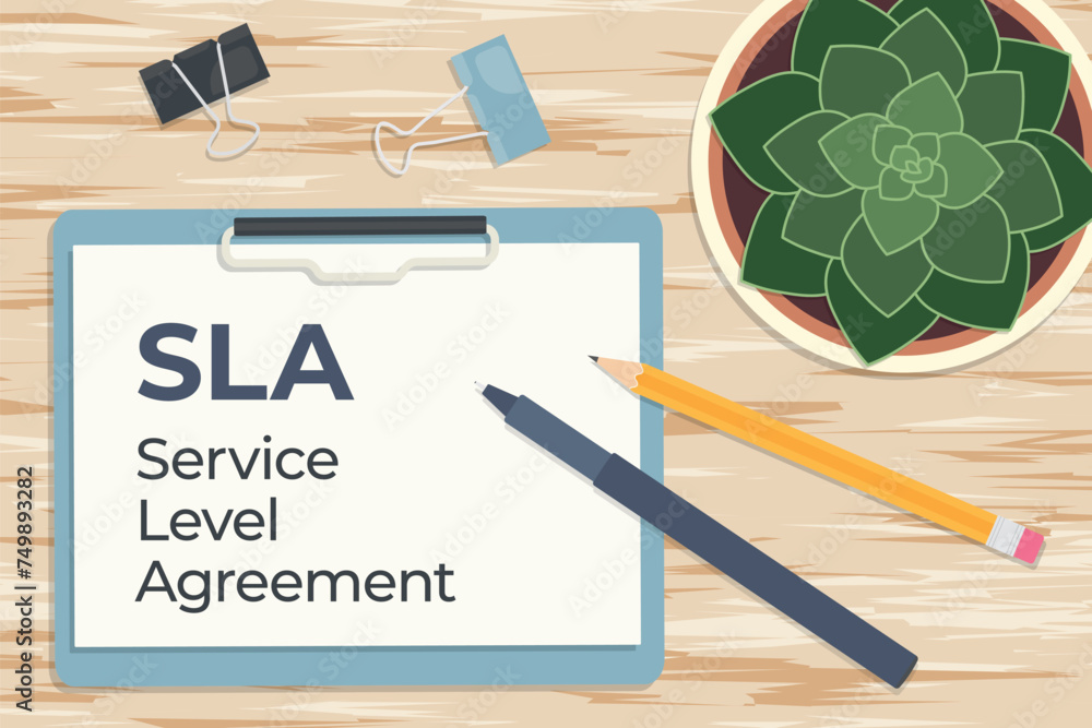 Vetor de SLA Service Level Agreement written on a clipboard, flat lay ...