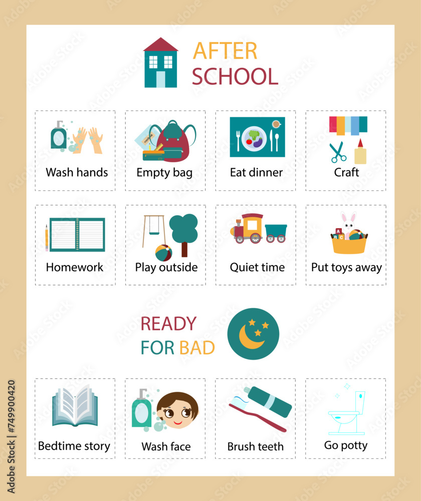 After school Kids Daily Responsibilities Chart, Kids Routine, Chore ...