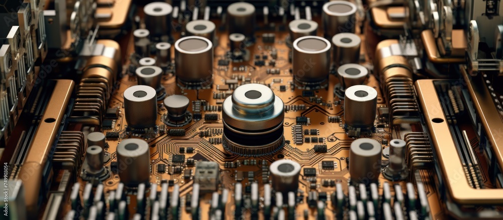 computer circuits and old machines cogs with old technology and new ...