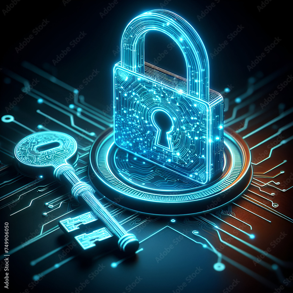 Cyber security, digital data protection with a locker, passkey, lock ...