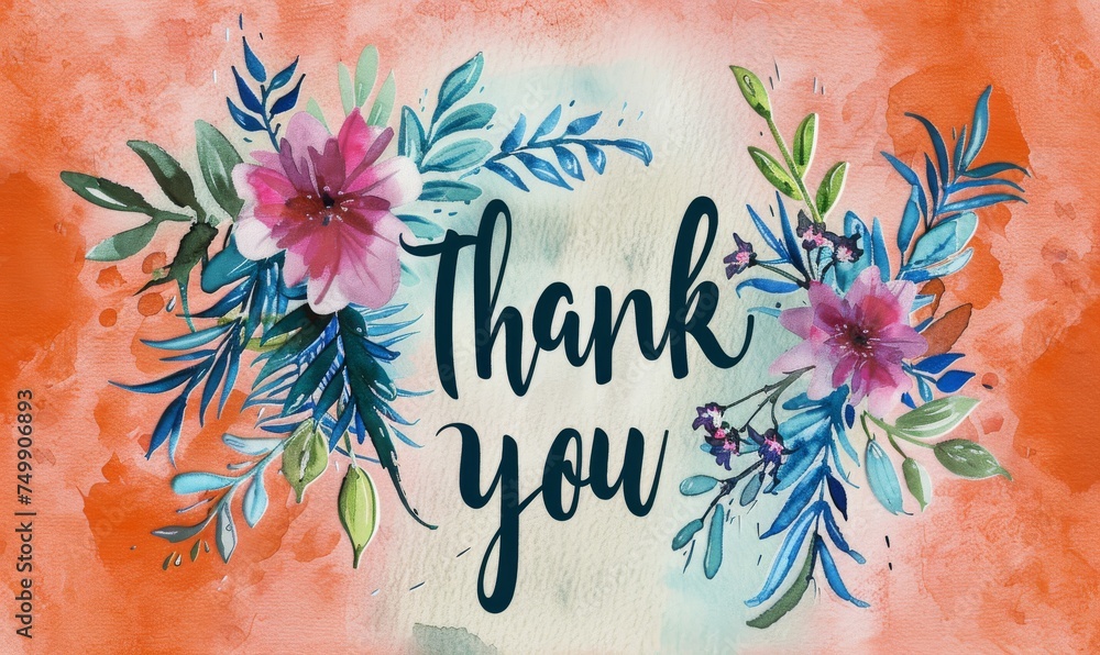 Thank you - beautiful calligraphy lettering on watercolor background ...