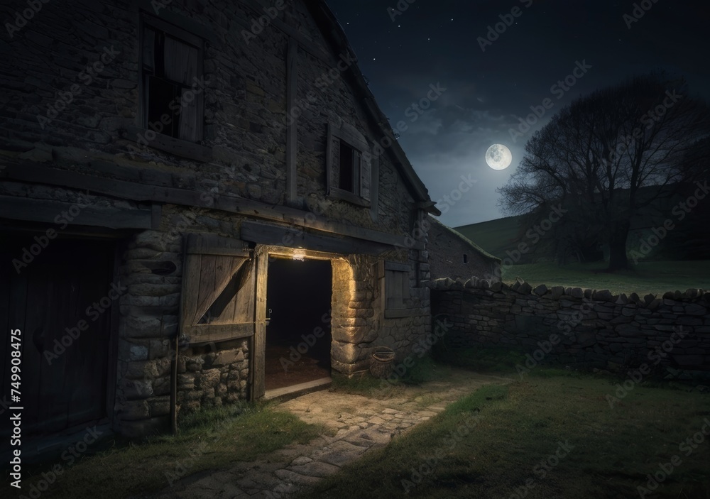 A medieval farm with a door and windows. Fantasy medieval background ...