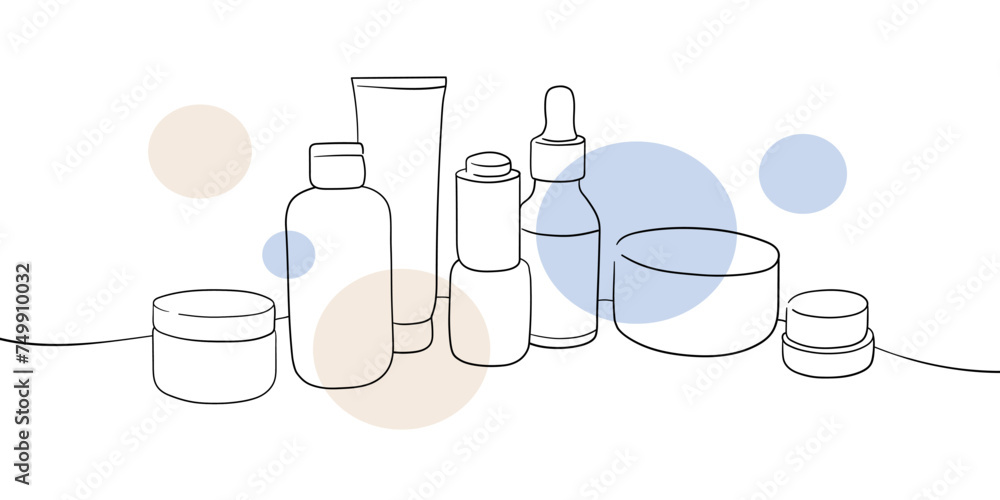 Continious line drawing skin care cosmetics collection, tube of face ...