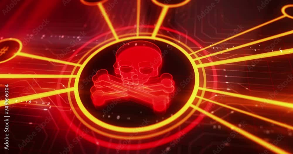 Cyberattack piracy and security breach with skull symbol digital ...