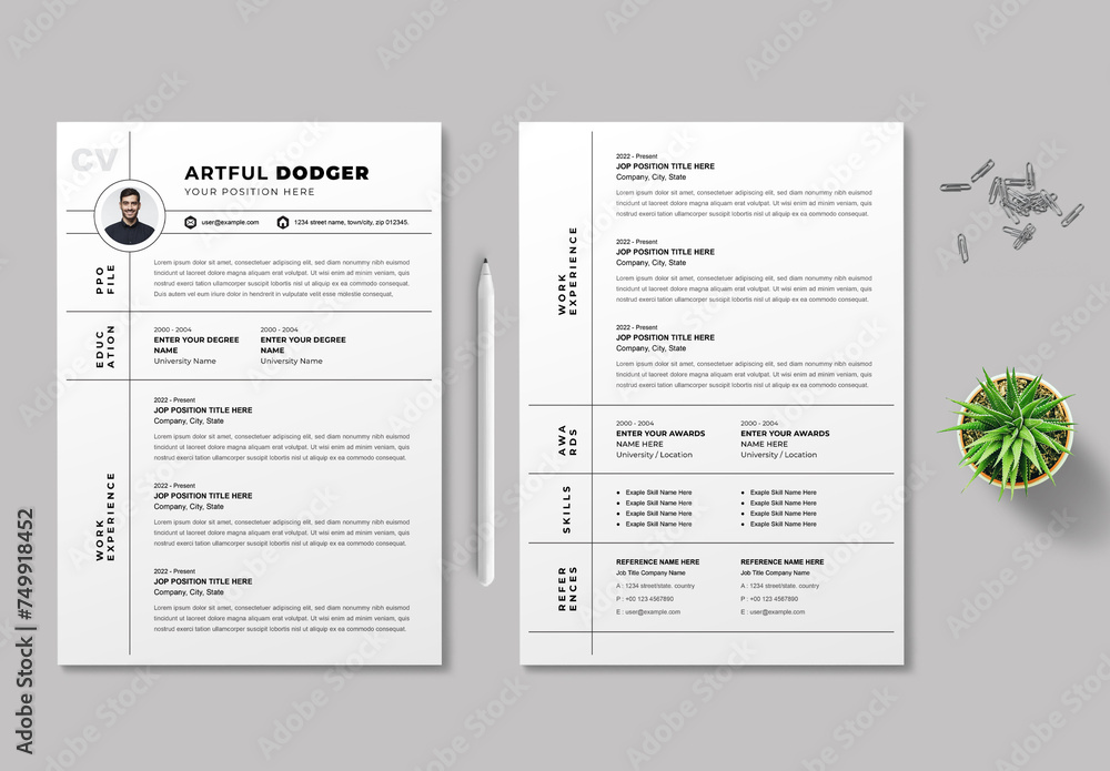 Professional Resume Template Layout Stock Template | Adobe Stock