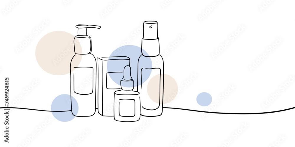 Continious line drawing skin care cosmetics collection, tube of face ...