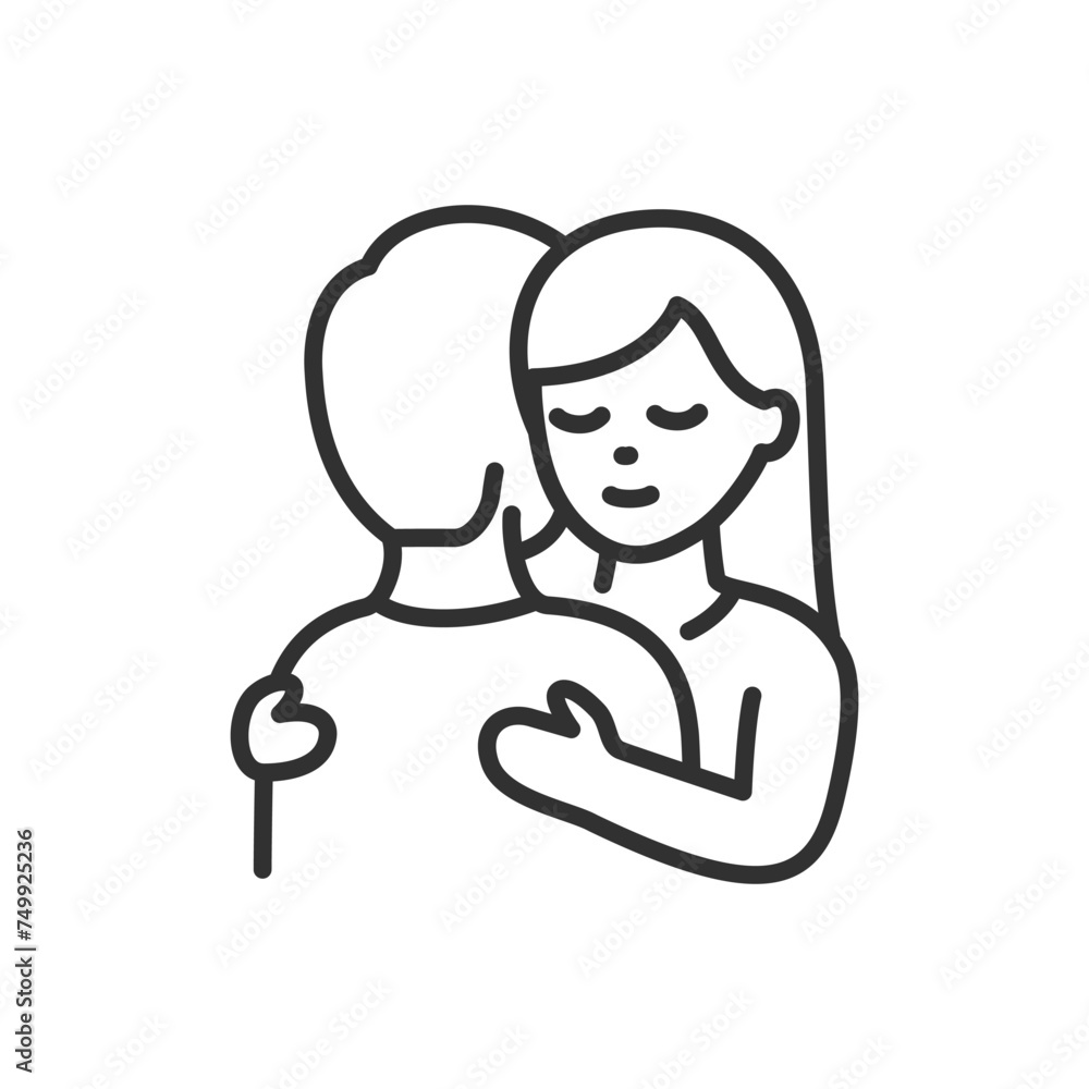 Emotional support, linear icon. People hugging each other. Warmth ...