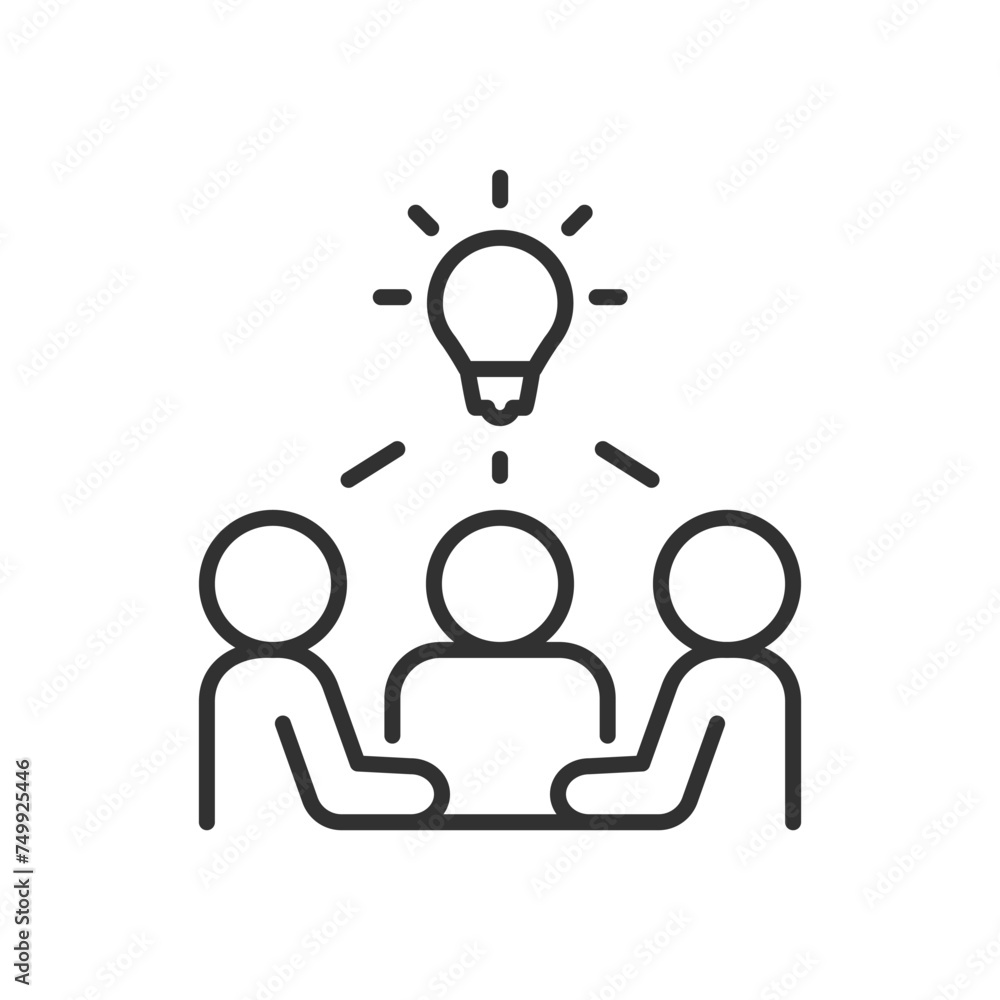 Coming up with an idea together, linear icon. People got together and ...