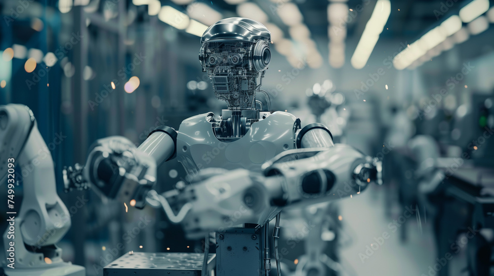 Mechanized industry robot and robotic arms for assembly in factory ...