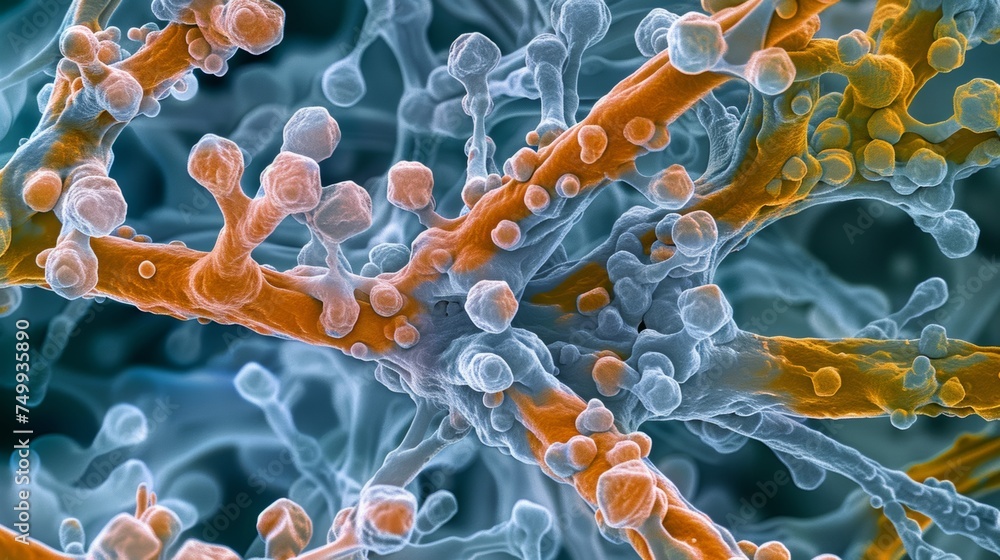 colorful fascicle cell of structure under the electron microscope ...