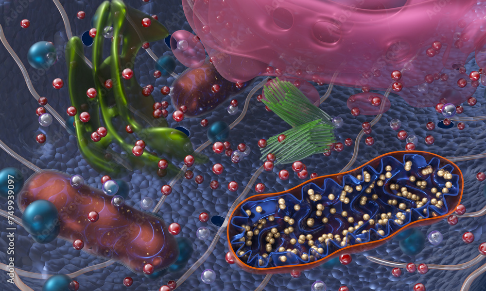 Mitochondria inside a eukaryotic cell. 3d illustration Stock ...